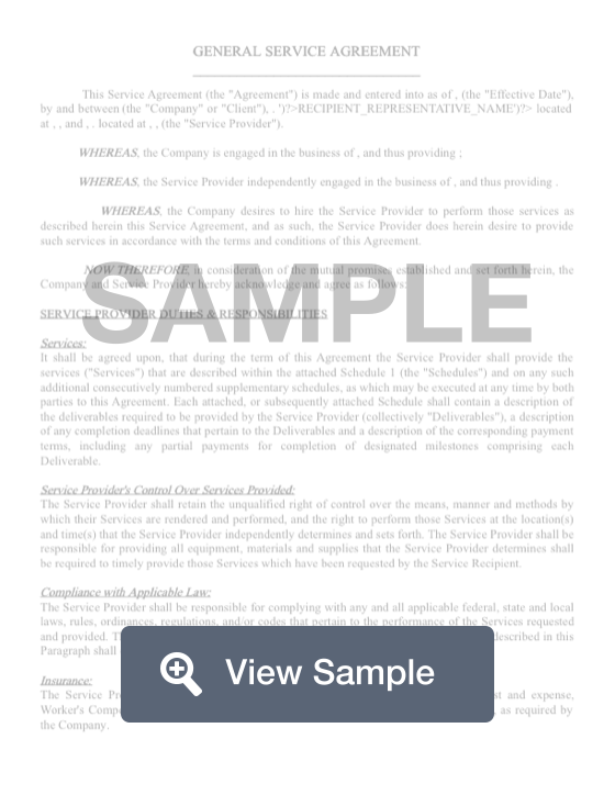 Free Service Agreement Contract Template Australia